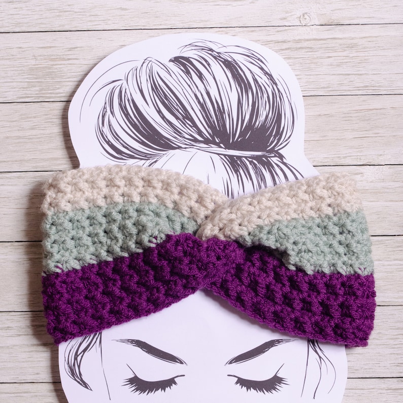 Crochet Ear Warmer Antique White Arctic Ice Mixed Berry Handmade