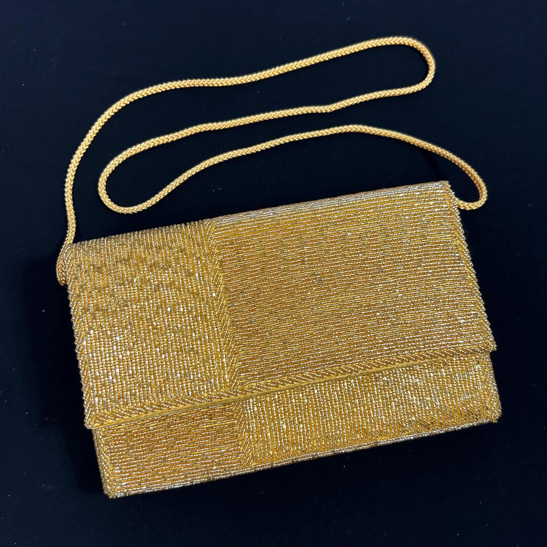 Stunning Vintage Walborg Gold Beaded Evening Purse W/rope Strap, Flap ...