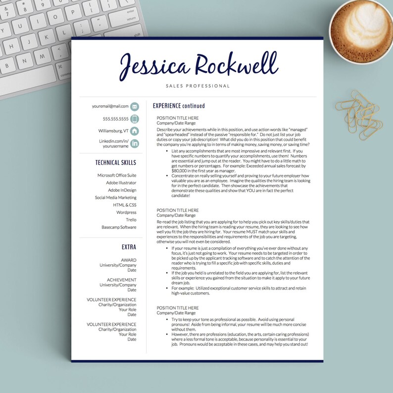 Creative Resume Template For Word And Pages 1 2 And 3 Page Etsy