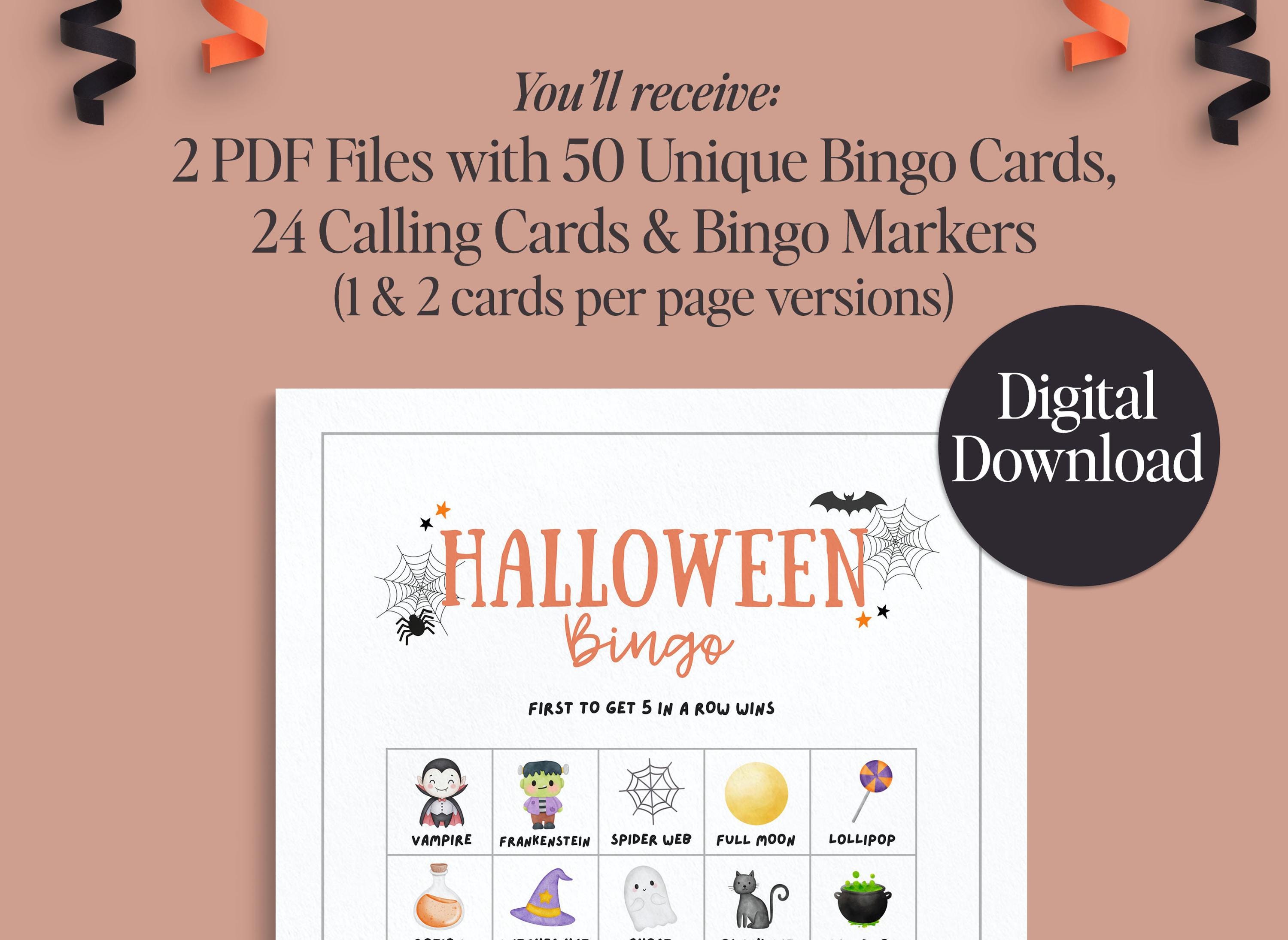 Halloween Bingo Printable Game for Kids & Adults | 50 Unique Cards ...