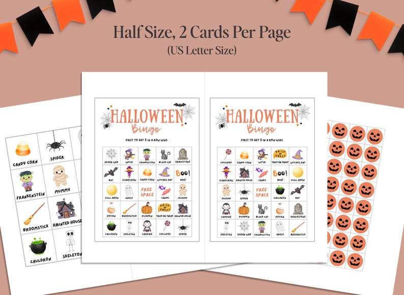Halloween Bingo Printable Game for Kids & Adults | 50 Unique Cards ...