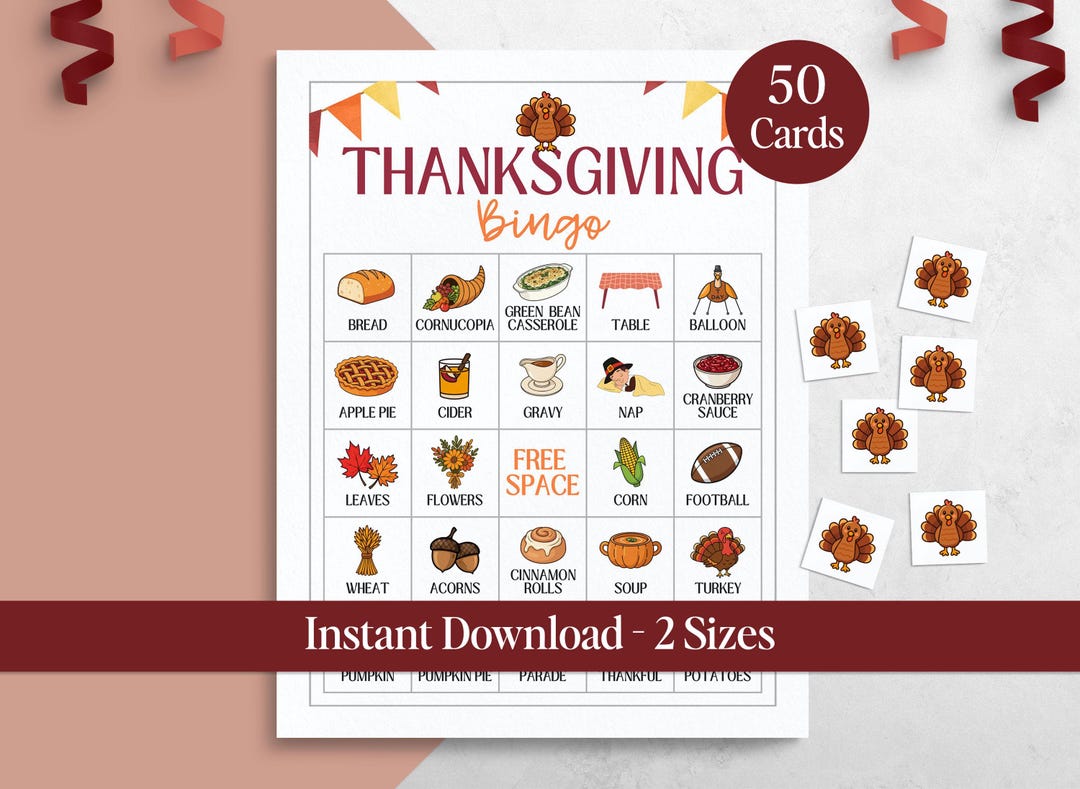 Printable Thanksgiving Bingo | Fall Game for Kids • 50 Unique Bingo ...