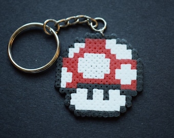 Perler Mario Mushroom Keychain - Etsy