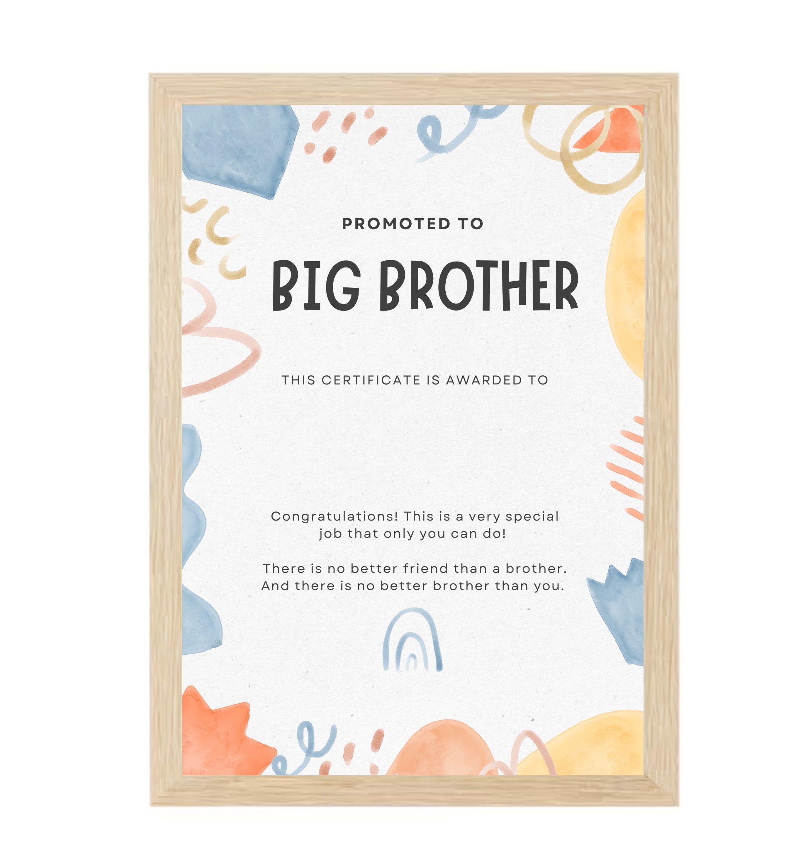 Big Brother Gift - Printable Certificate and Badge for a New Big ...