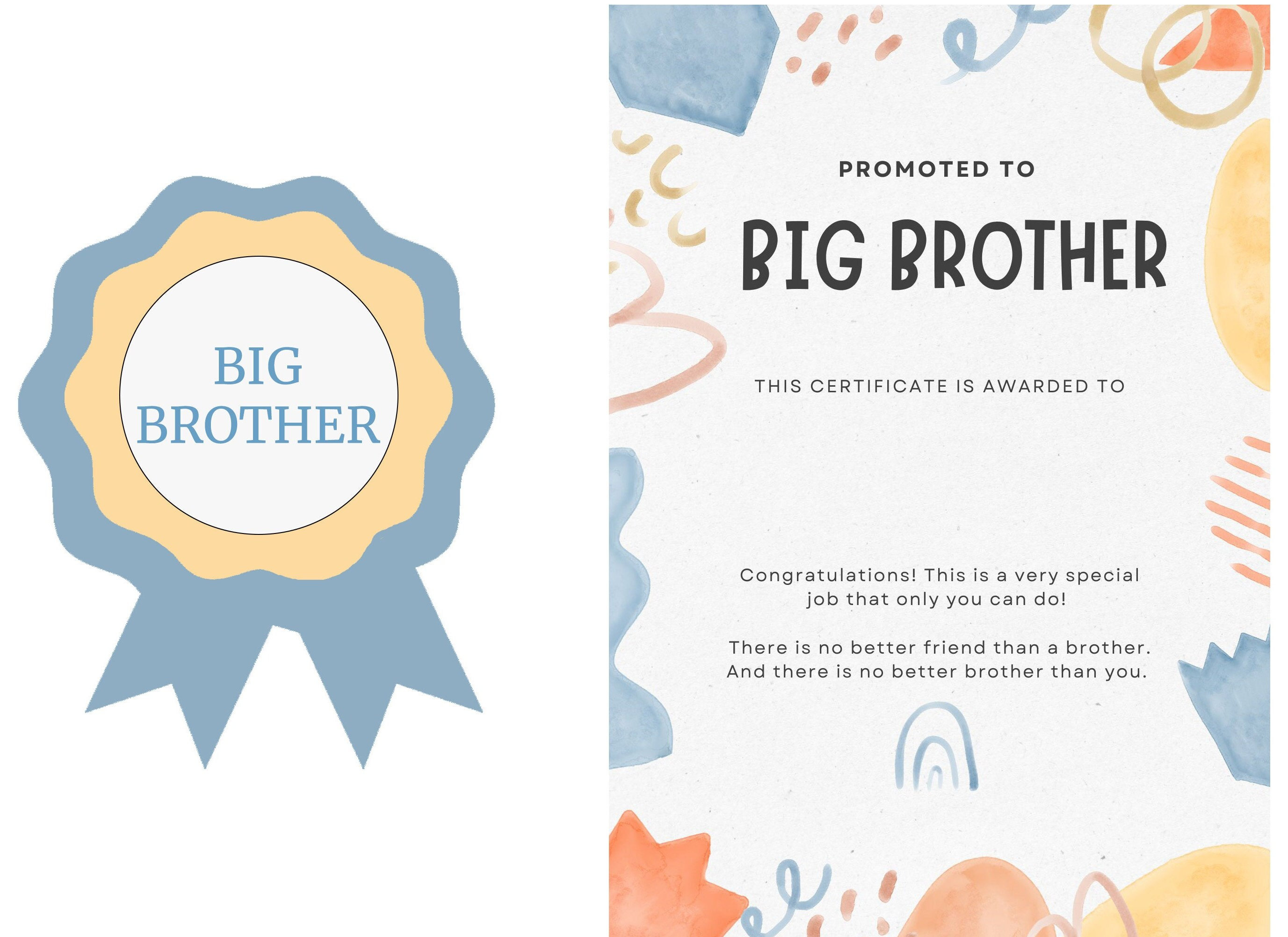 Big Brother Gift - Printable Certificate and Badge for a New Big ...