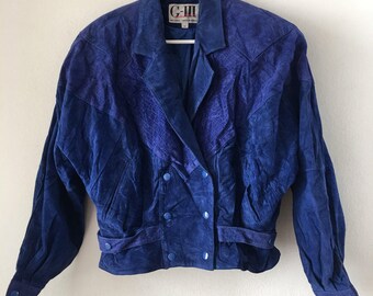 Blue suede jacket | Etsy