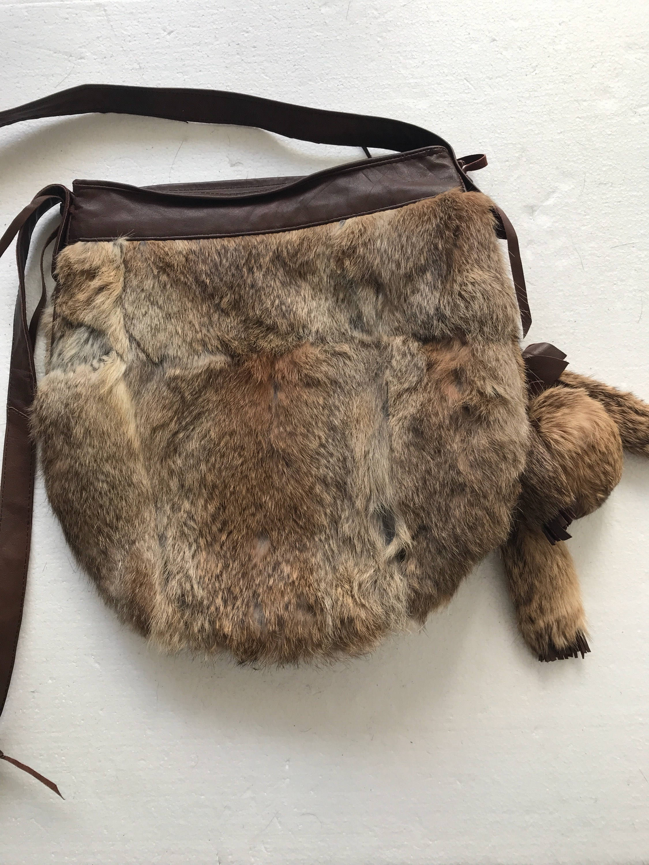 Women's brown handbag from real rabbit fur original | Etsy