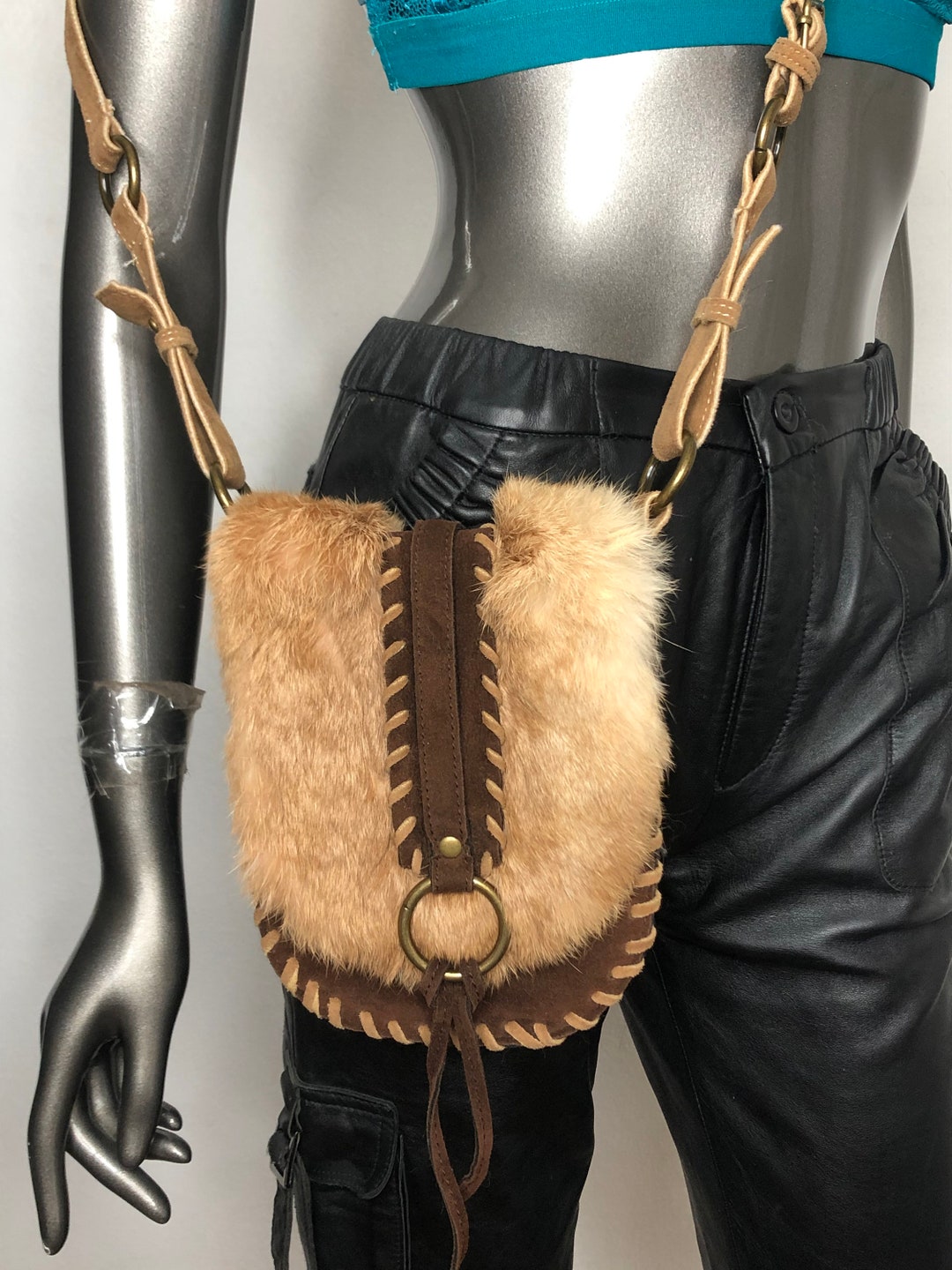 Shoulder Bag Rabbit Fur Real Suede Native American Stile. - Etsy