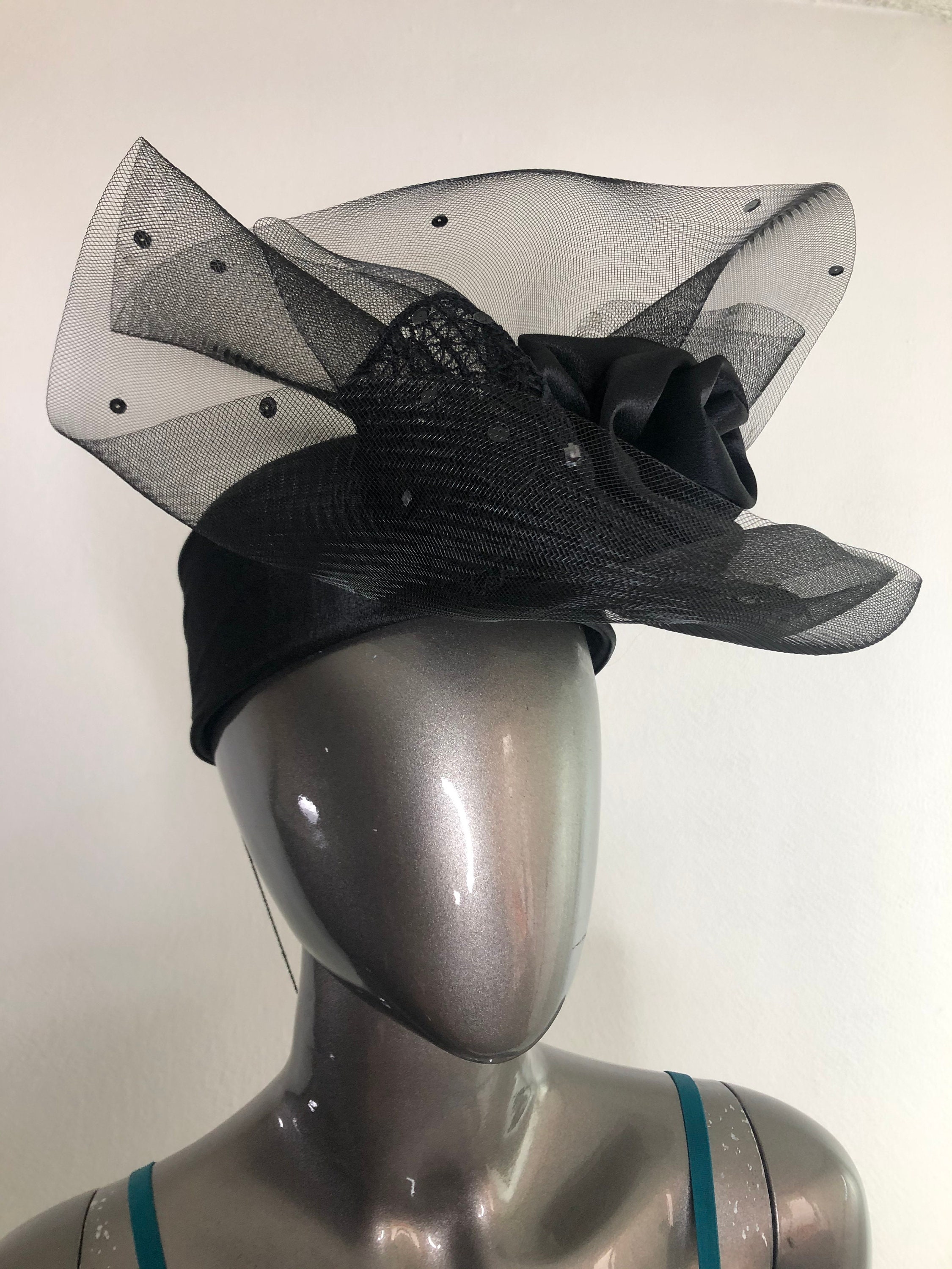 Black Elegant Silk Mini Hat With Decorative Element Rose Woman. - Etsy