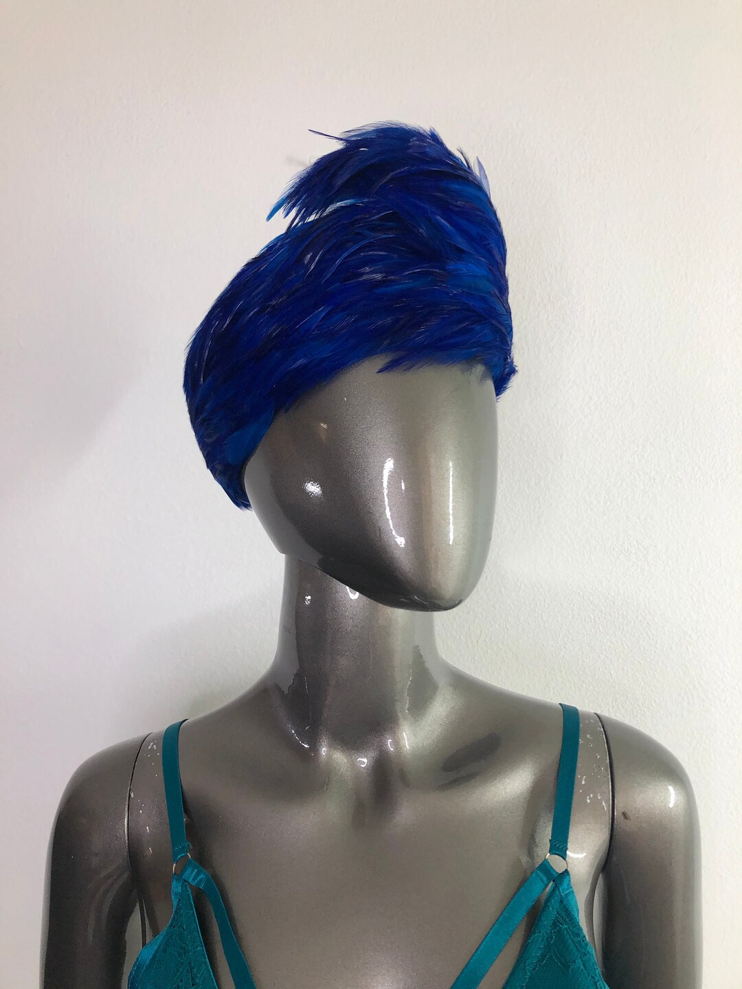 Blue Fashion Feather Hat Woman. - Etsy