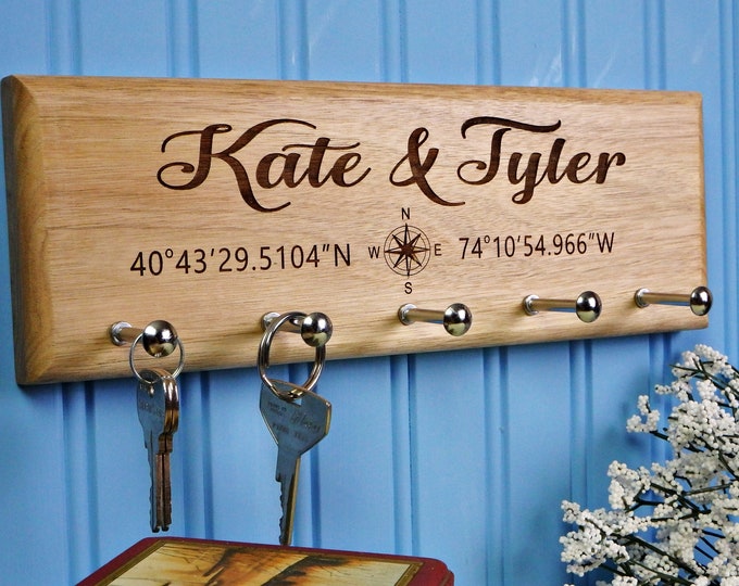 Personalized Wood Key Holder – Engraved Coordinates New Home Gift - Etsy