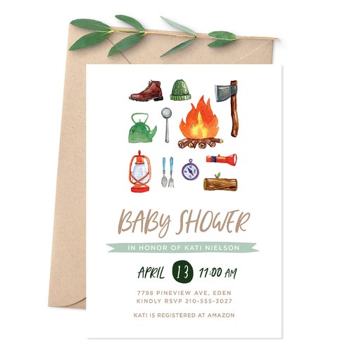Outdoors Adventure Camping Baby Shower Invitation / Watercolor - Etsy