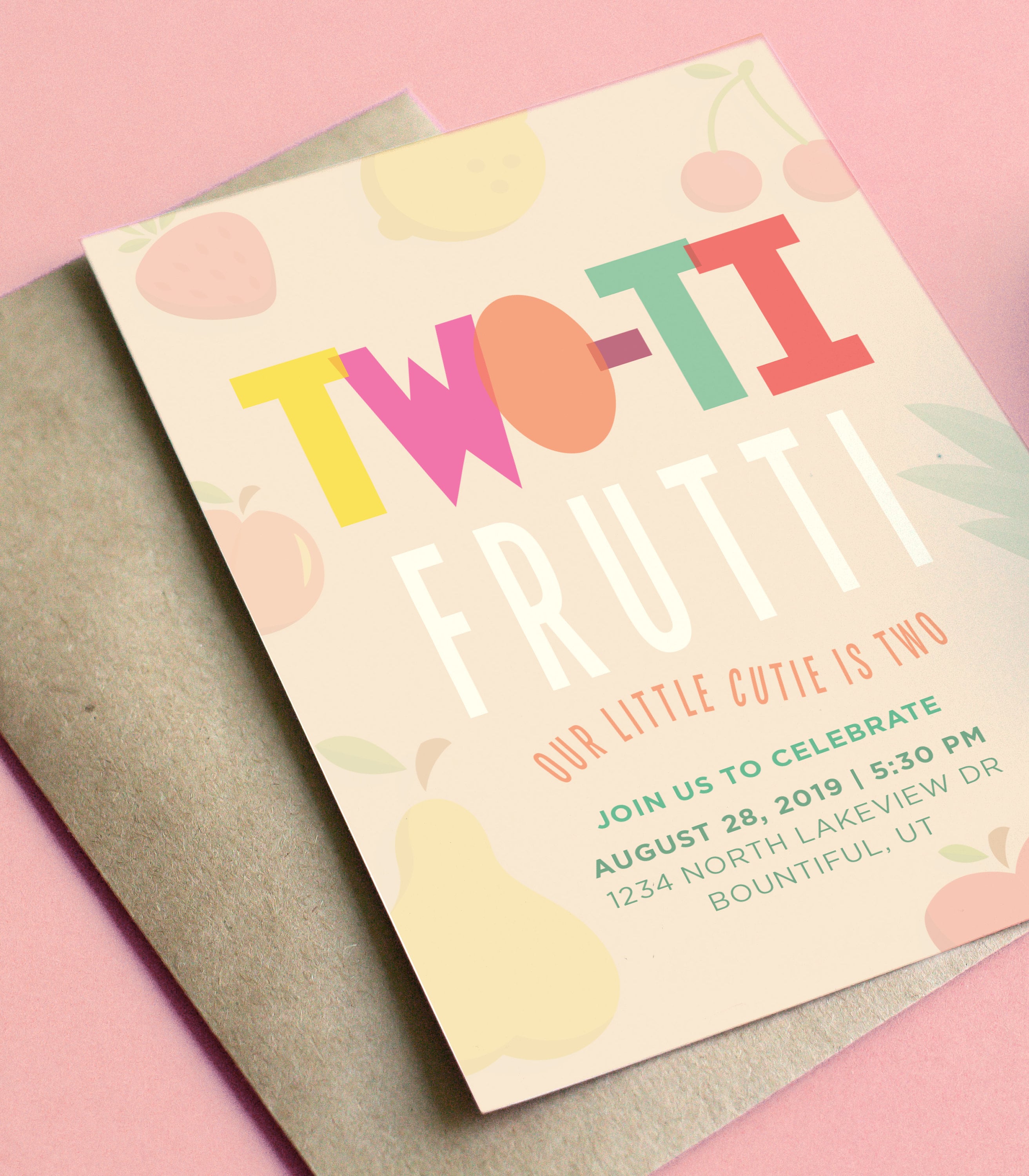 Tutti Frutti Birthday Party Invitation / Two-ti Frutti Bright Colored ...