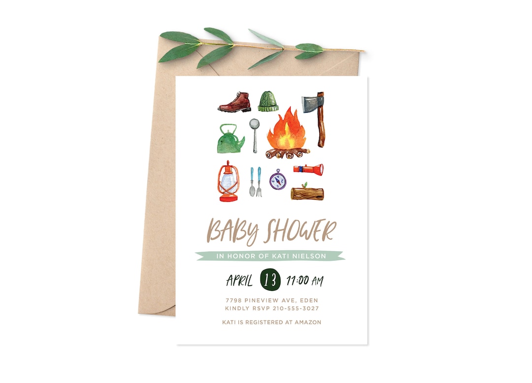 Outdoors Adventure Camping Baby Shower Invitation / Watercolor Camping ...