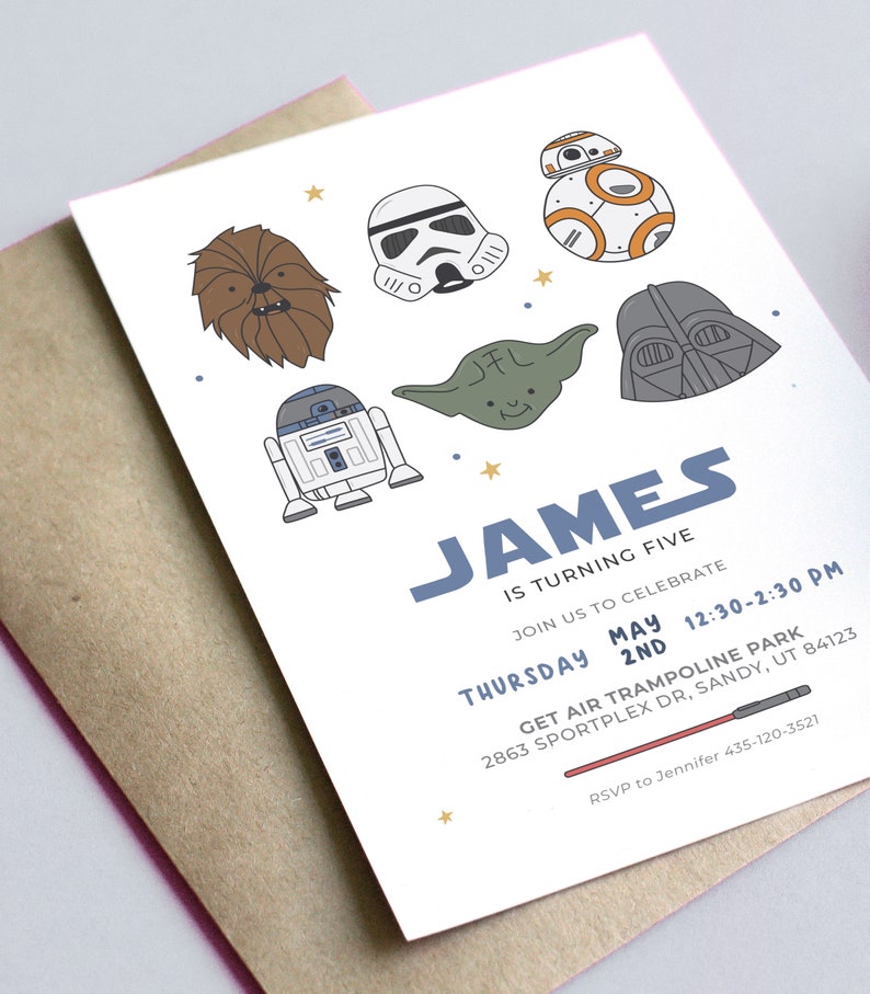 Cute Star Space Birthday Party Invitation / Illustrated Star Characters ...