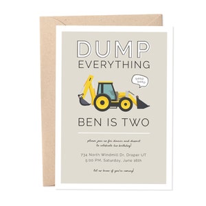 Dump Everything Machine Birthday Party Invitation / Backhoe Front ...