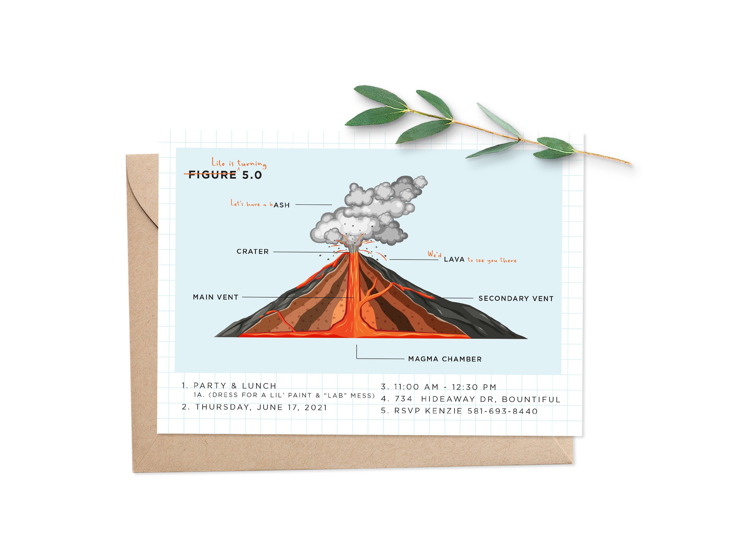 Volcano Birthday Party Invitation: Scientist Lab Diagram (digital ...