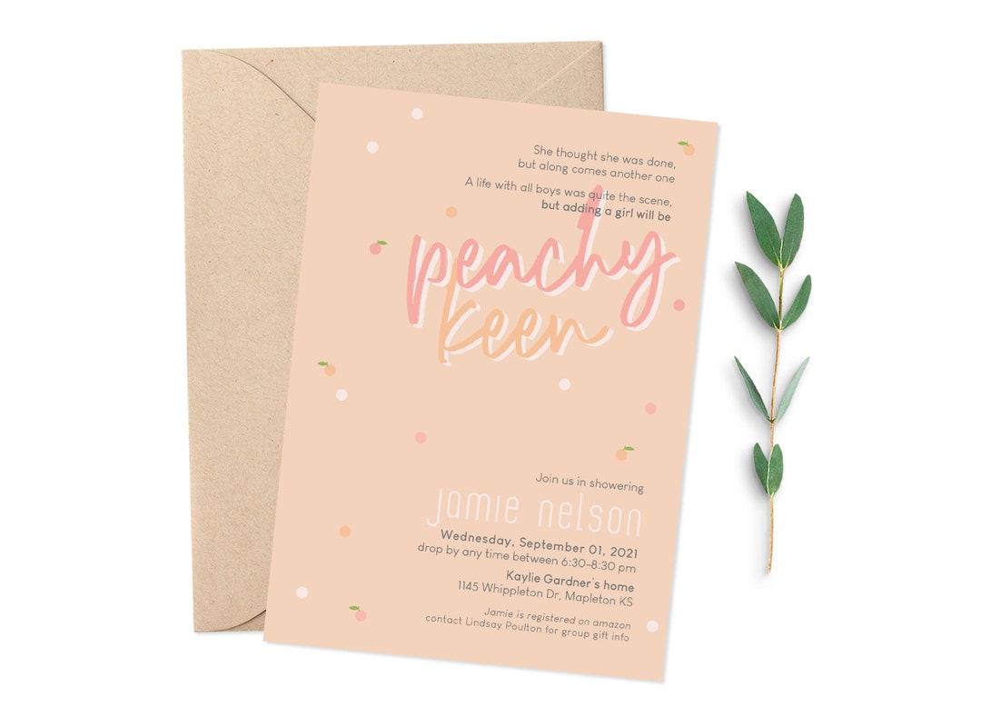 Peachy Keen Peach Baby Shower Invitation / Peaches and Cream Sweet as a ...