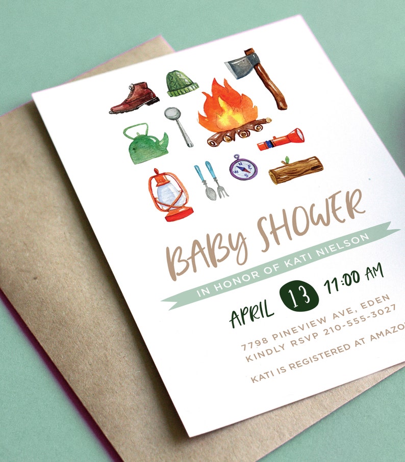 Outdoors Adventure Camping Baby Shower Invitation / Watercolor Camping ...