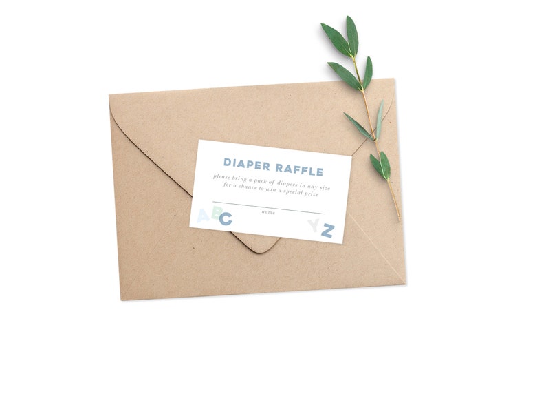 Diaper Raffle Baby Shower Insert Add on Card / ABC Alphabet Letters ...