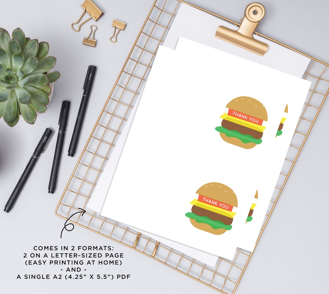 Burger Thank You Card: Printable Cheeseburger Design (digital Download ...