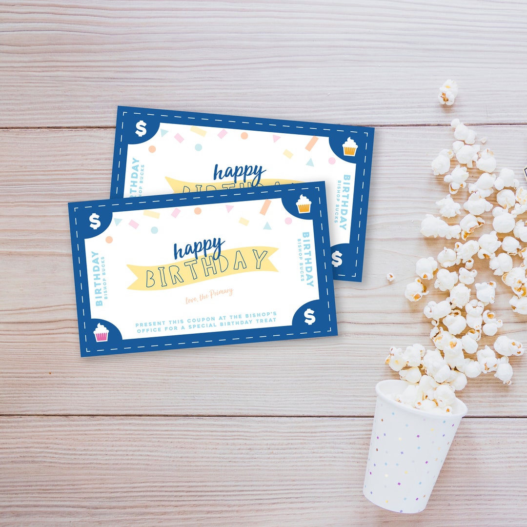 LDS Primary Birthday Bishop Bucks Coupons (digital Printable Download ...