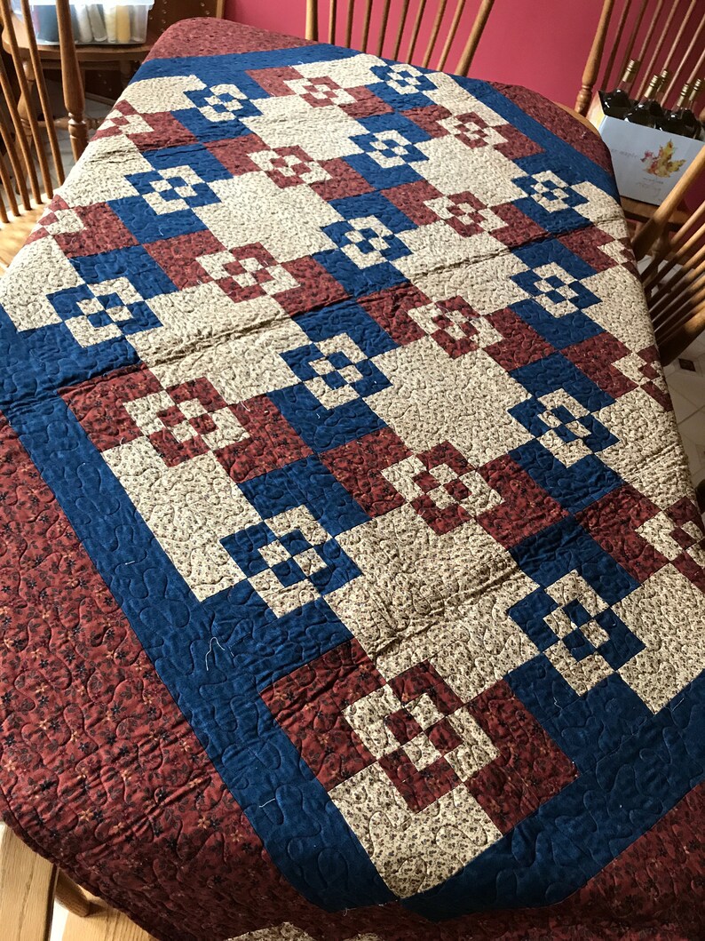 Twin Size Quilt- Maroon and Navy - Etsy