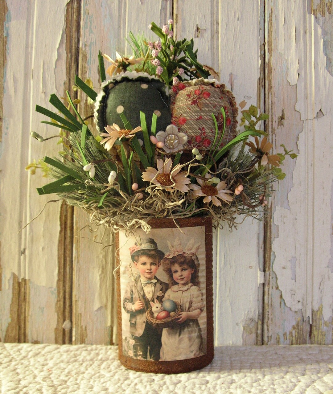 Primitive Pantry Can Easter Spring Arrangement, 1860's Heart, Victorian ...