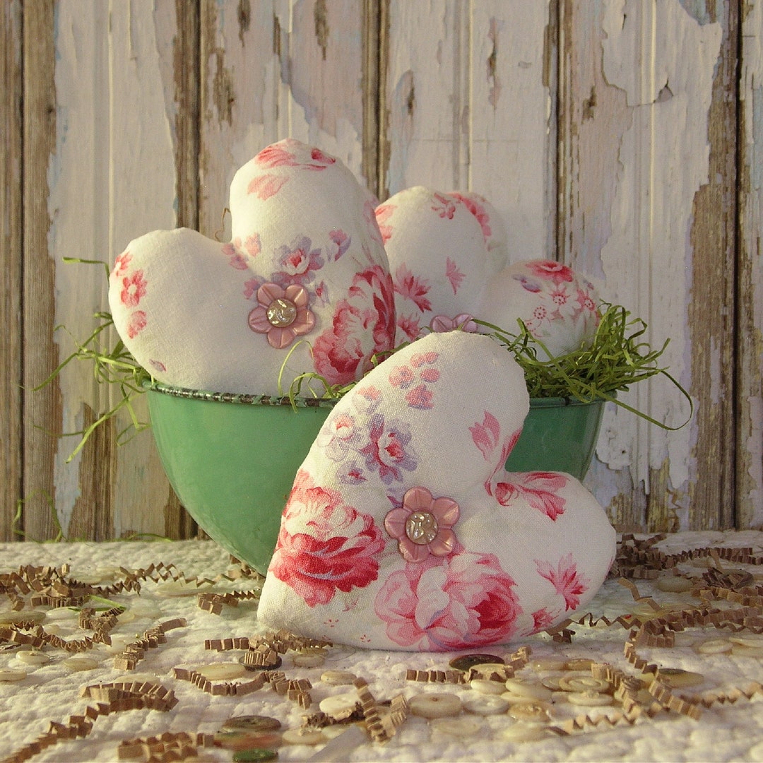 1910 French Floral Linen Heart Bowl Filler Peg Rail Hanger, Shabby ...