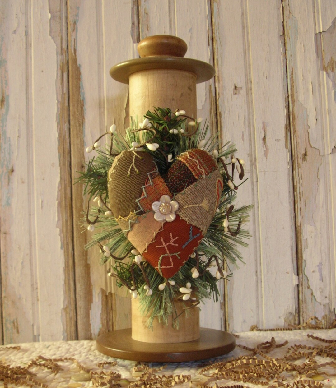1889 Fancy Embroidery Crazy Quilt Heart BIG Vintage Bobbin, Primitive ...