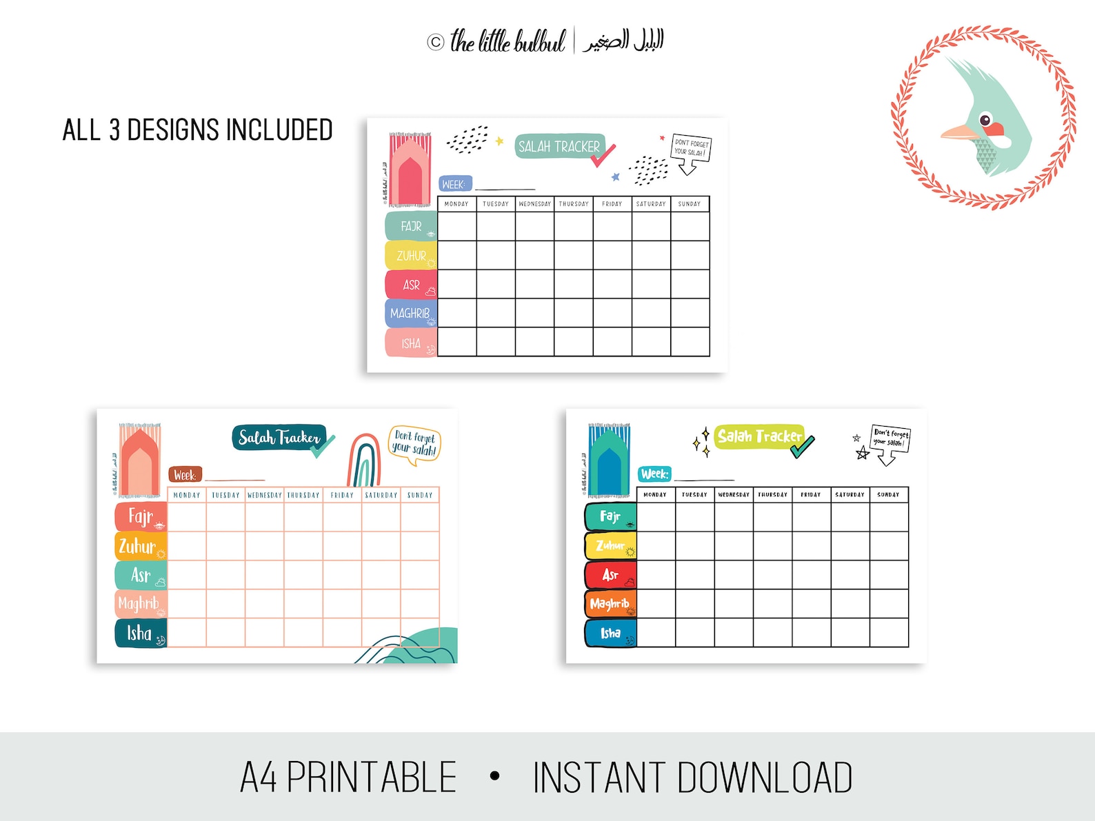 Salah Tracker Printable for Kids | 3 Designs | A4 Portrait Digital ...