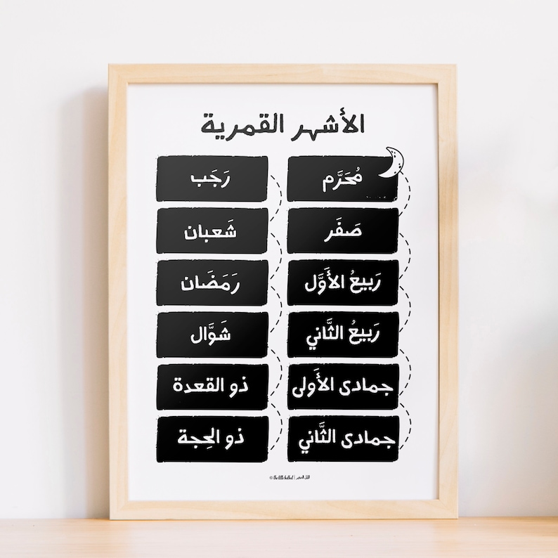 Monochrome Islamic Month Poster, Hijri Month, Islamic Month in Arabic ...