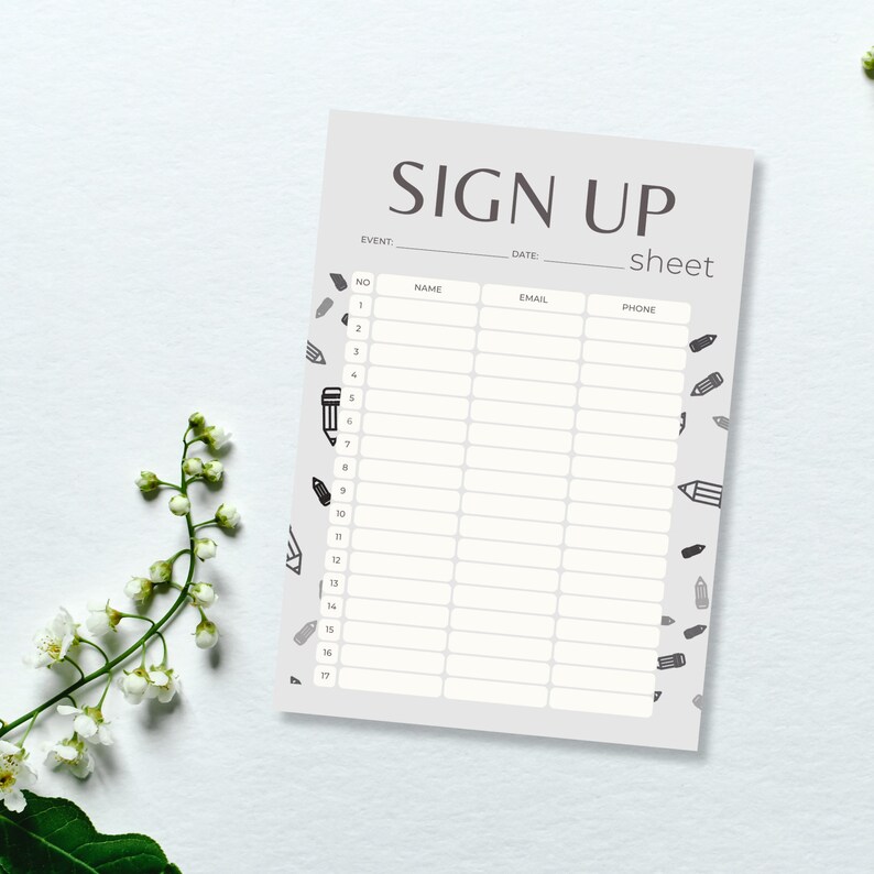 Printable Sign up Sheet Template | Digital Download for Events, Classes ...