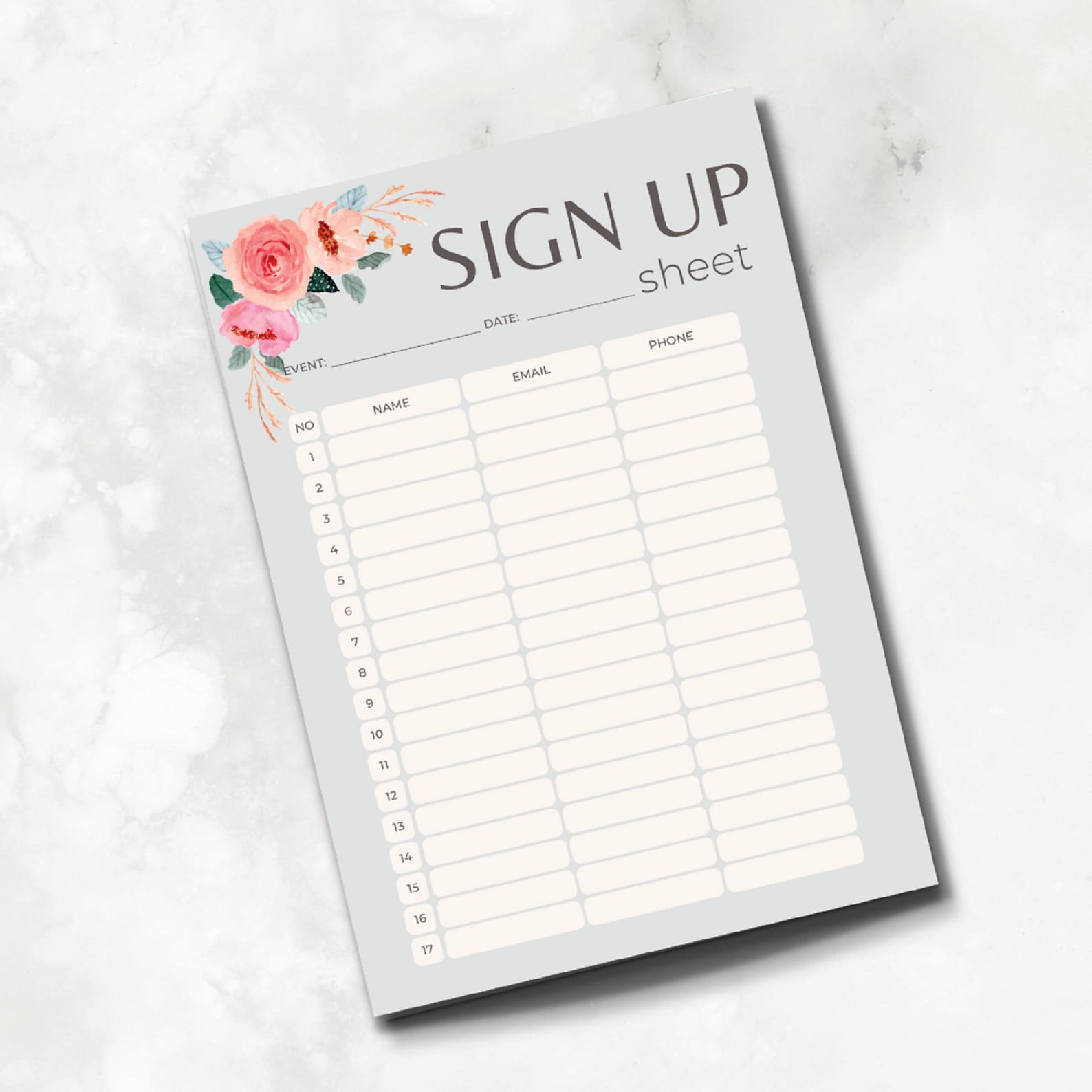 Printable Sign up Sheet for Event Planning Instant Download Digital PDF ...