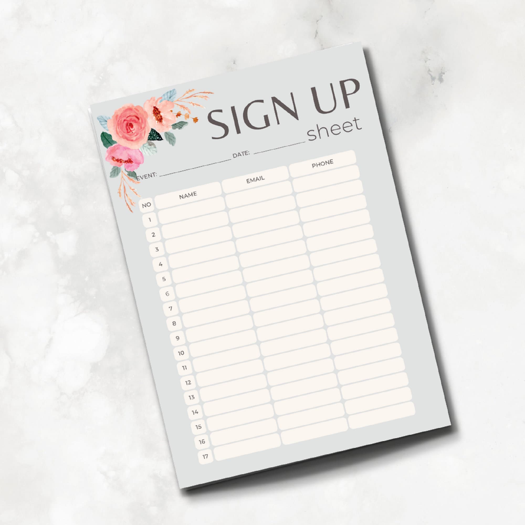 Printable Sign up Sheet for Event Planning Instant Download Digital PDF ...