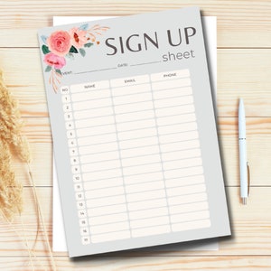 Printable Sign up Sheet for Event Planning Instant Download Digital PDF ...