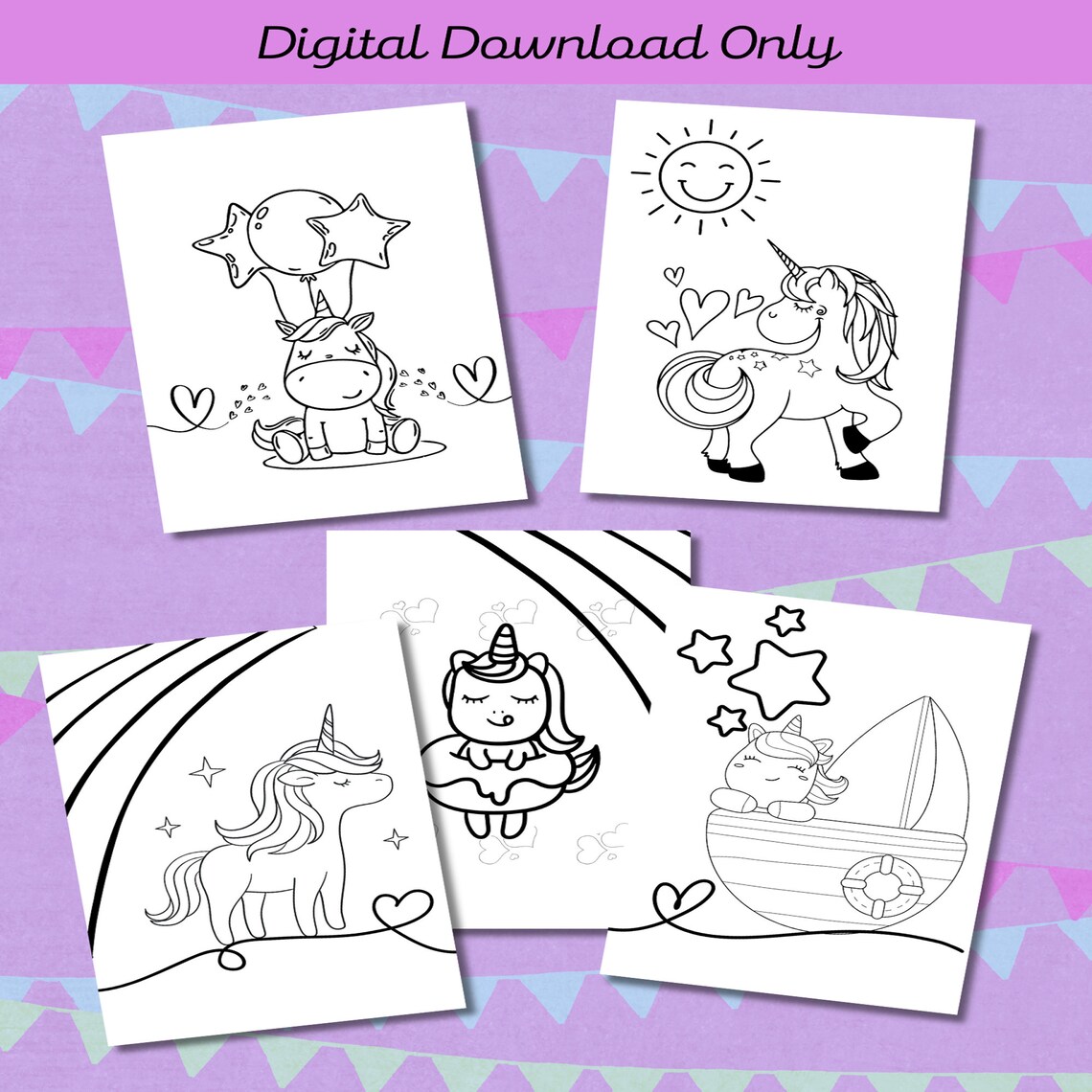 Set of 15 Unique Printable Unicorn Coloring Pages for Kids | Instant ...