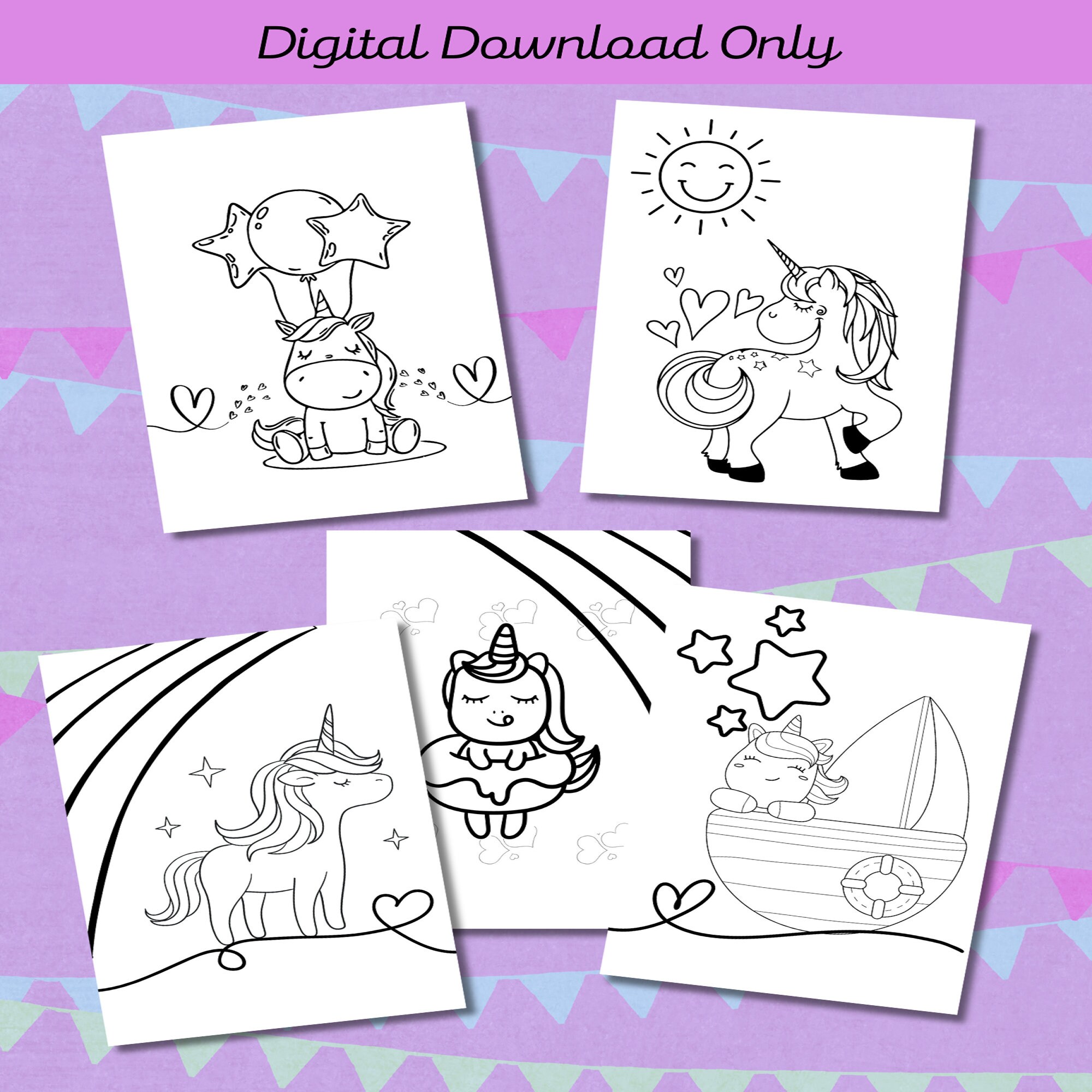 Set of 15 Unique Printable Unicorn Coloring Pages for Kids | Instant ...