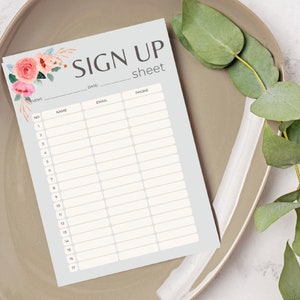 Printable Sign up Sheet for Event Planning Instant Download Digital PDF ...