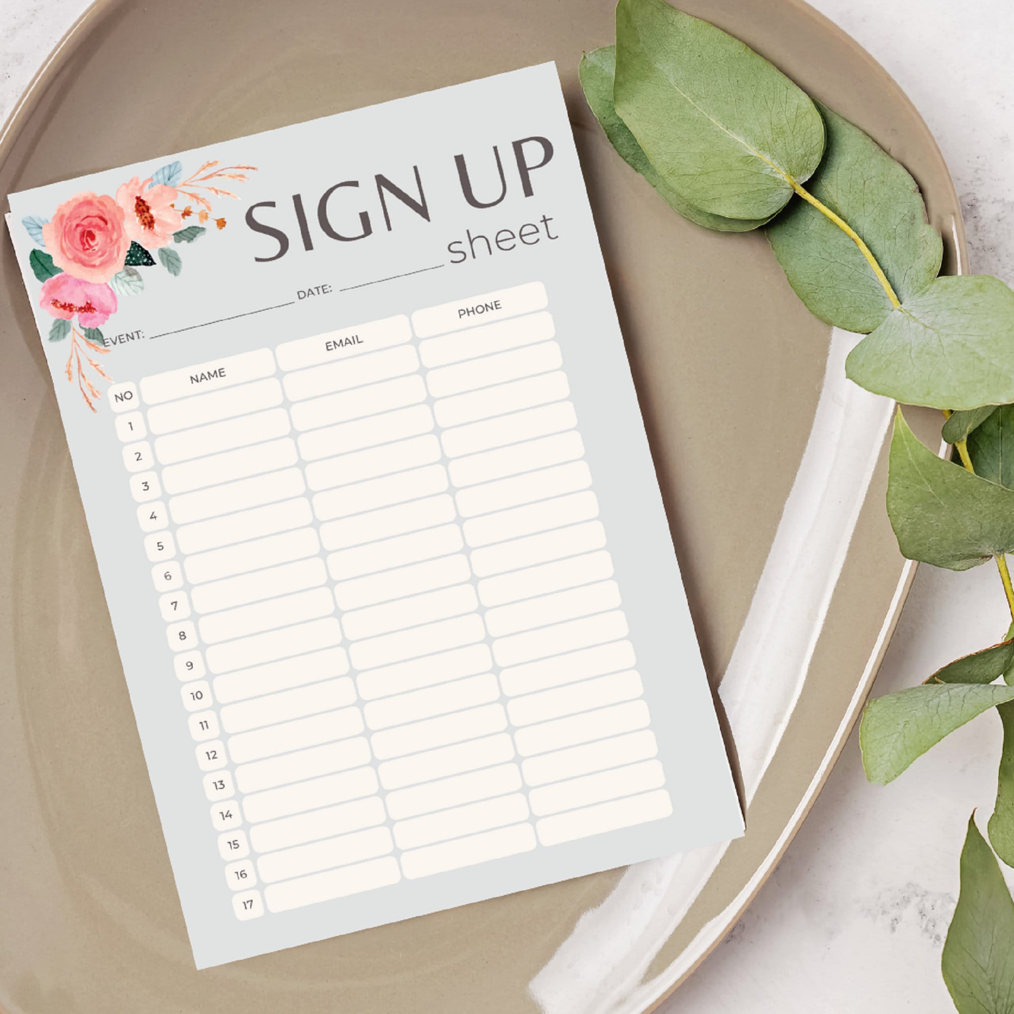 Printable Sign up Sheet for Event Planning Instant Download Digital PDF ...