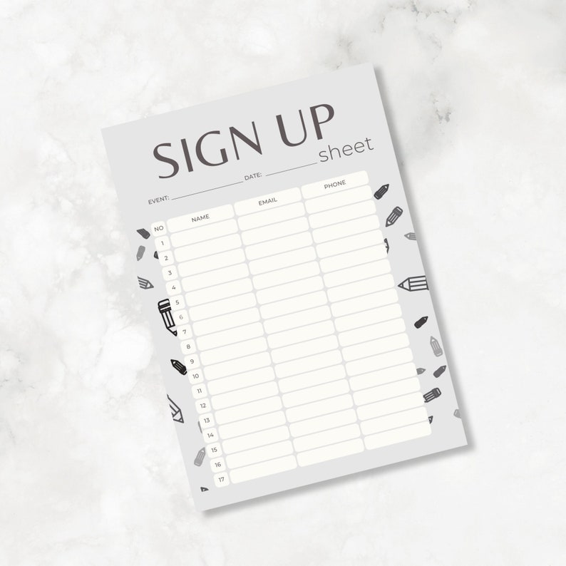 Printable Sign up Sheet Template | Digital Download for Events, Classes ...