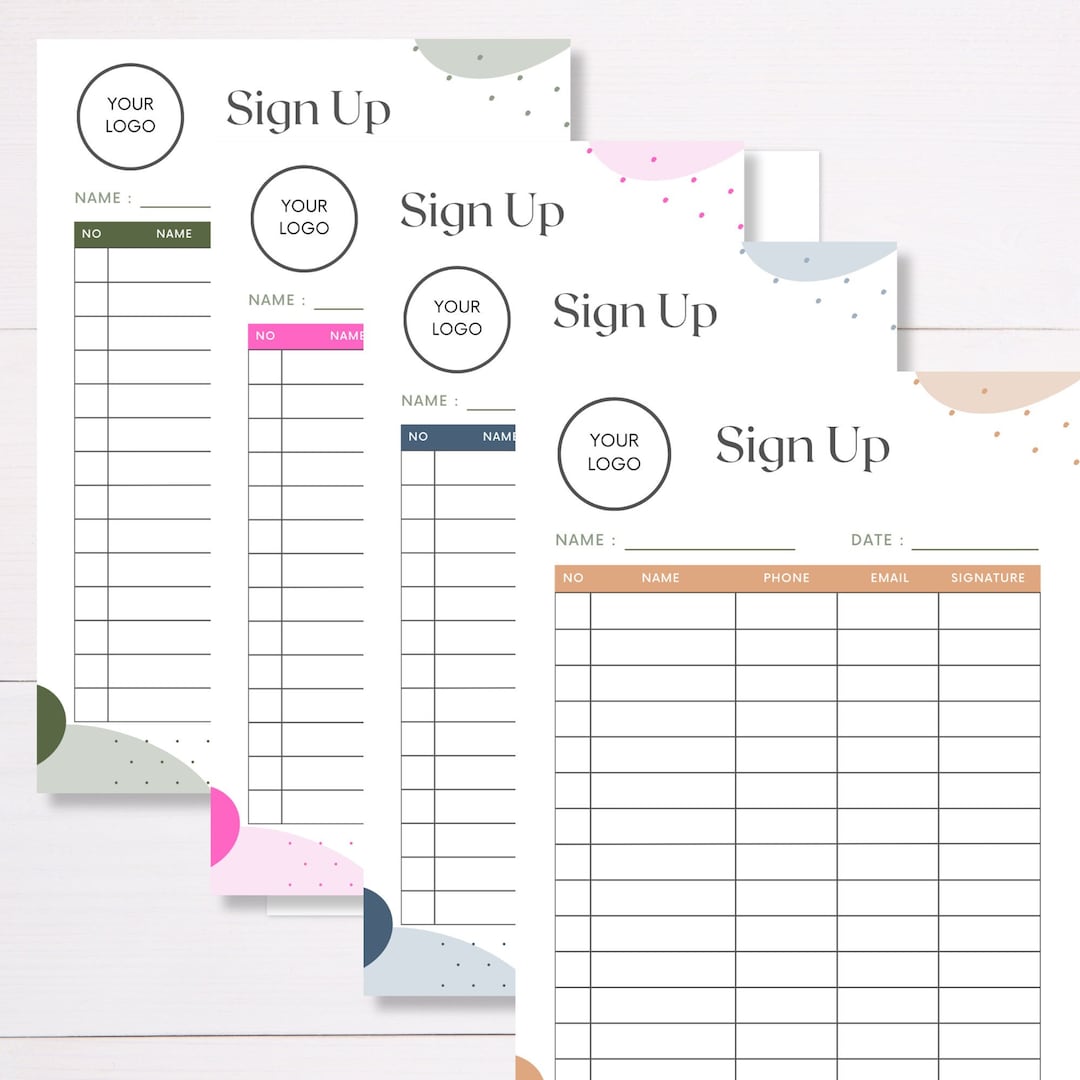 Editable Printable Sign up Sheet Bundle: Canva Templates in 4 Colors ...