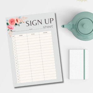 Printable Sign up Sheet for Event Planning Instant Download Digital PDF ...