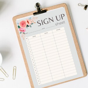 Printable Sign up Sheet for Event Planning Instant Download Digital PDF ...