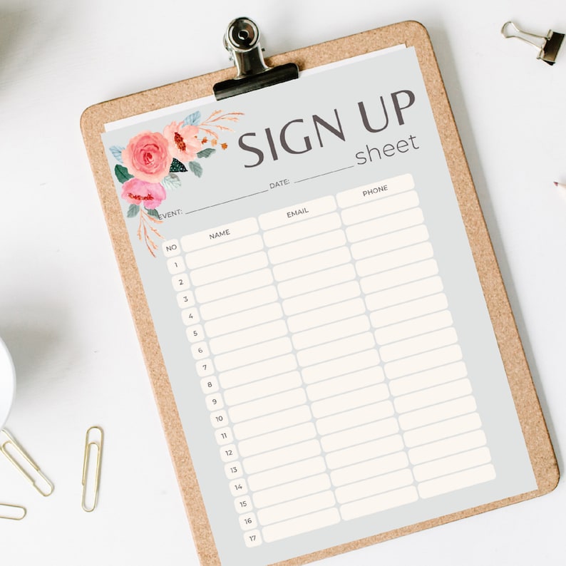 Printable Sign up Sheet for Event Planning Instant Download Digital PDF ...
