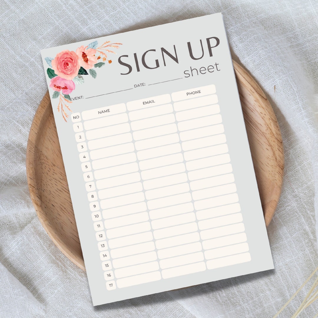 Printable Sign up Sheet for Event Planning Instant Download Digital PDF ...