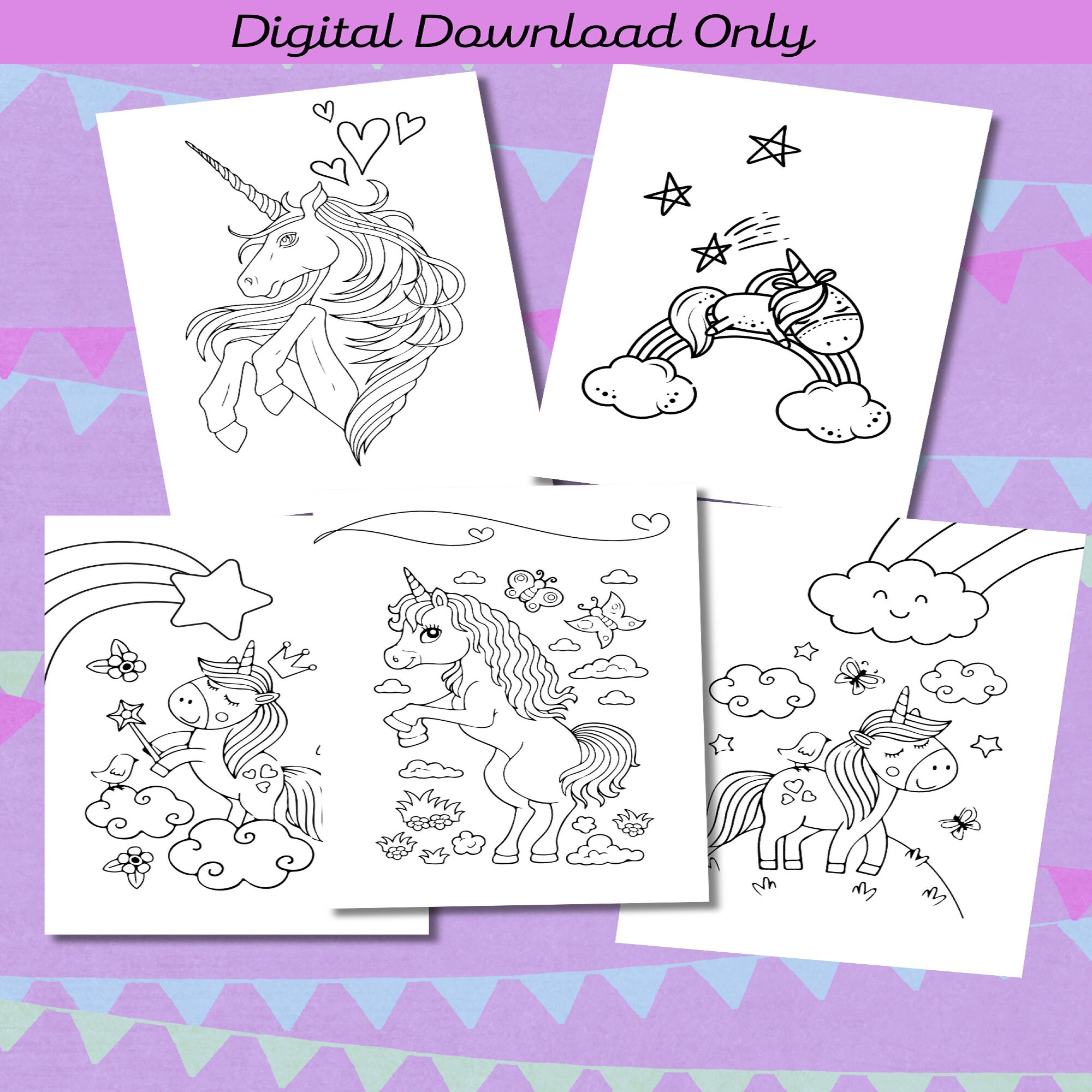 Set of 15 Unique Printable Unicorn Coloring Pages for Kids | Instant ...