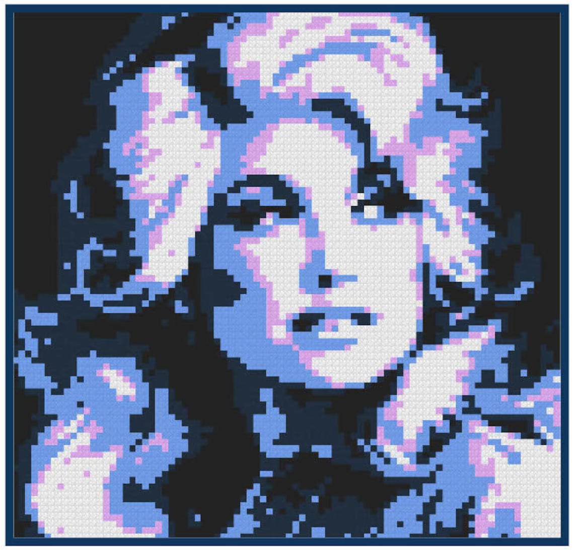 Dolly Parton Cross Stitch Pattern: Blue & Pink Portrait (digital ...
