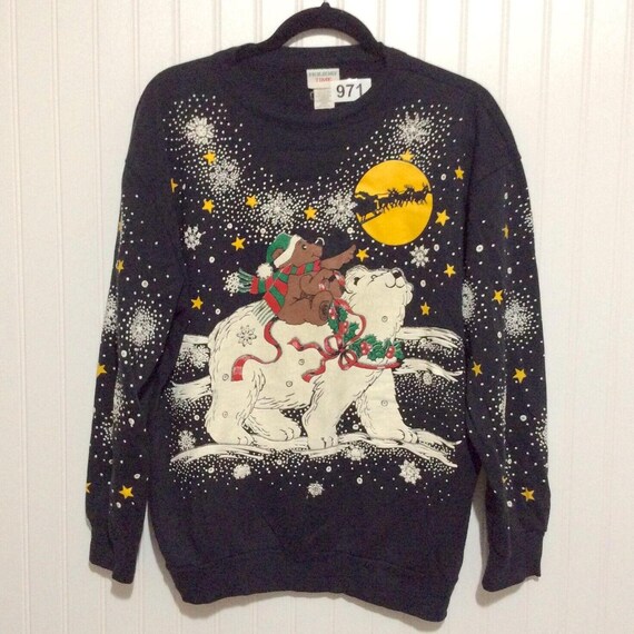 Vintage 80’s Holiday Time Polar Bear Ugly Christmas S… - Gem