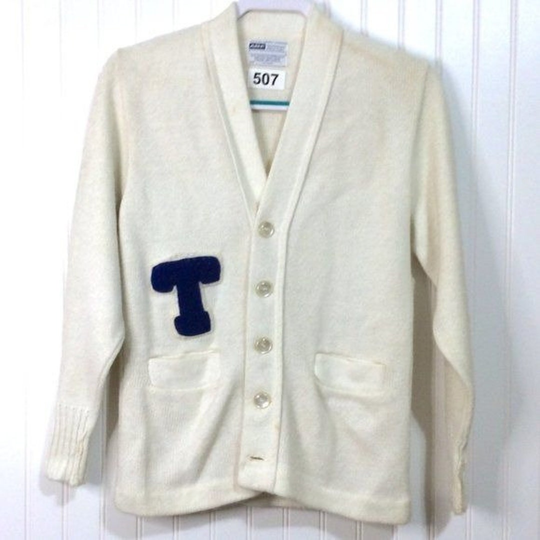 Vintage 70s AMF Ivory Blue T Letterman Jacket Size 34 Medium - Etsy